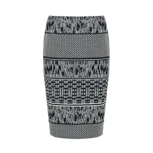 CONQUISTA Below-knee Leopard Print Elastic Gabardine Pencil Skirt - Black