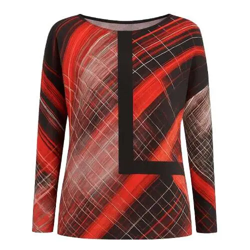 CONQUISTA Long Sleeve Geometric Print Top