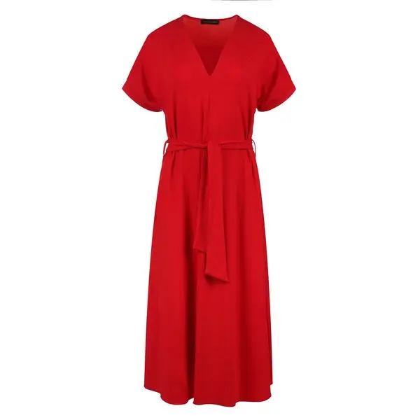 CONQUISTA Belted Midi Dress - Red