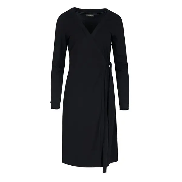 CONQUISTA Long Sleeve Stretch Viscose Midi Wrap Dress - Black