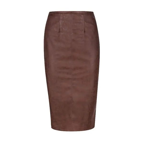 CONQUISTA Faux Leather High Waist Pencil Skirt - Brown