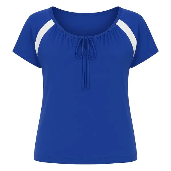 CONQUISTA Contrast Panel Tie-detail Top With Short Sleeves - Blue
