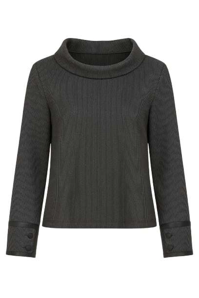 CONQUISTA Pleather Detail Long Sleeve Top - Grey