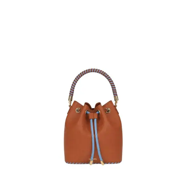 SAONARA BRAND Saonara Bucket Bag In Caramel And Blue Sky Leather - Brown