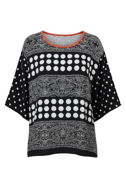 CONQUISTA Round Neck Print Top