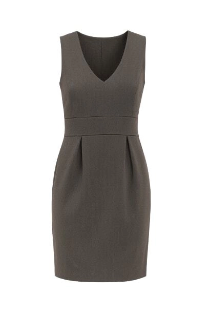 CONQUISTA V-neck Sleeveless Waist Dress - Grey