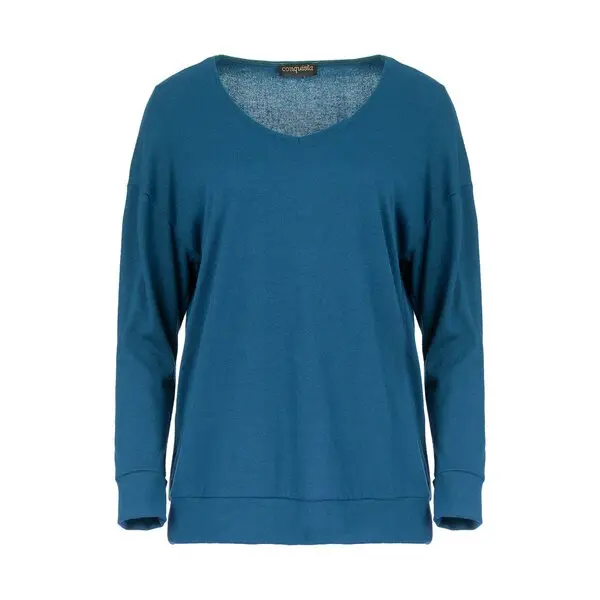 CONQUISTA Petrol V Neck Knit Top - Blue