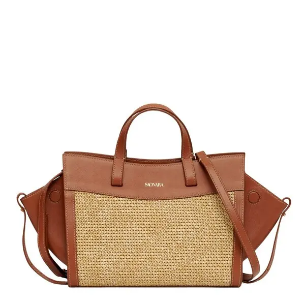 SAONARA BRAND Saonara Mini Shopping Bag Raffia And Grained Leather
