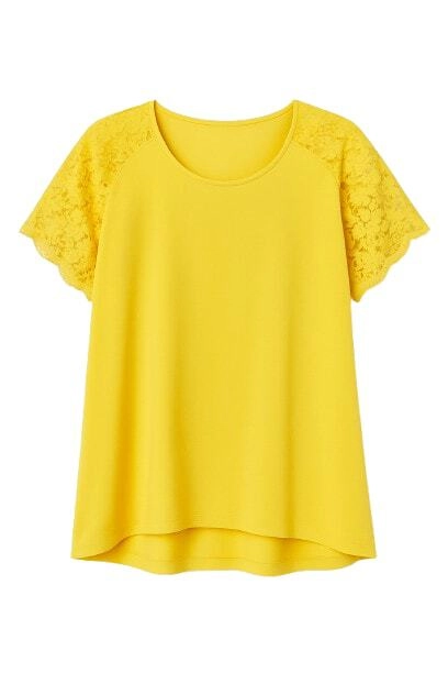 CONQUISTA Lace Detail Short-sleeved Top - Yellow