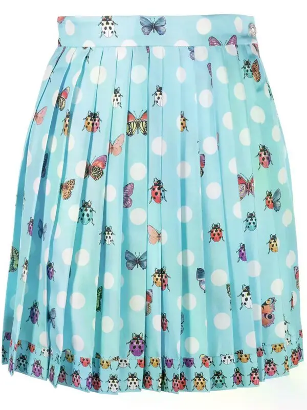 Versace Butterflies Pleated Silk Skirt - Blue