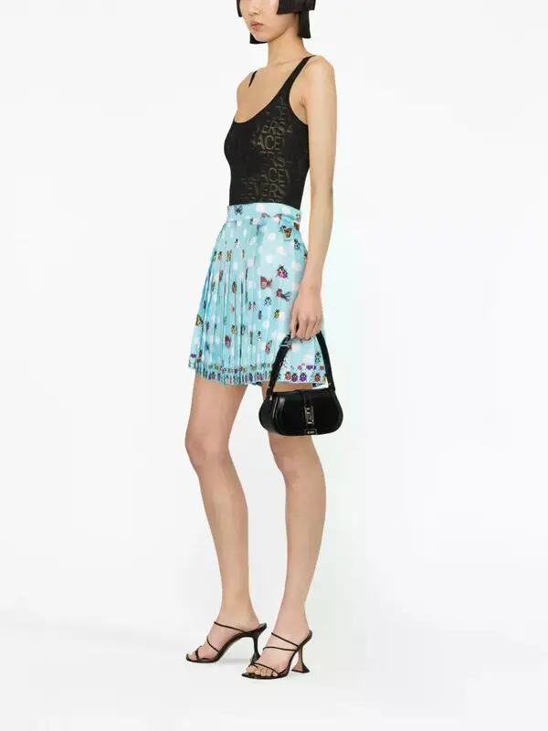 Versace Pleated Silk Butterfly Print Skirt