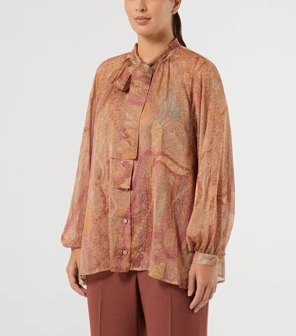Marina Rinaldi Silk Printed Tie-detail Shirt