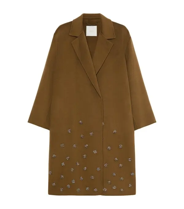 Marina Rinaldi Virgin Wool Embellished Coat - Brown