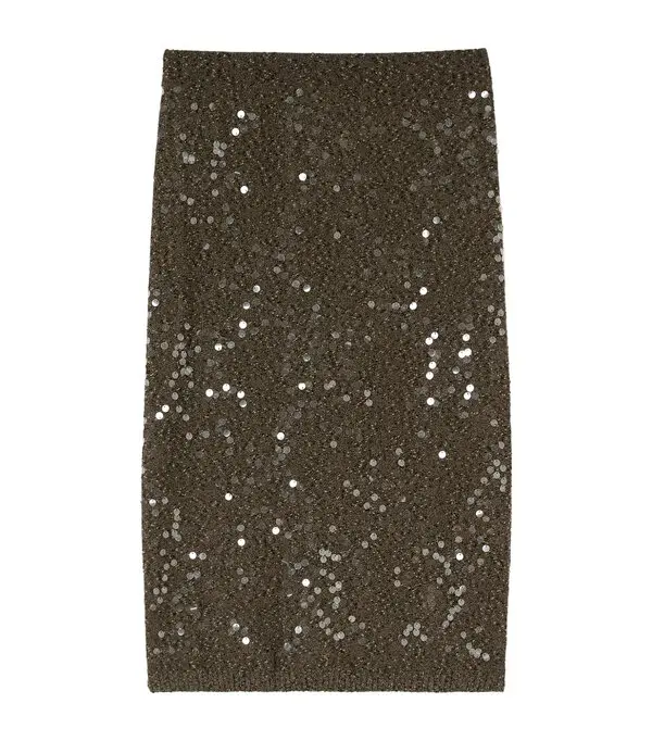 Marina Rinaldi Crystal-embellished Knitted Skirt - Brown