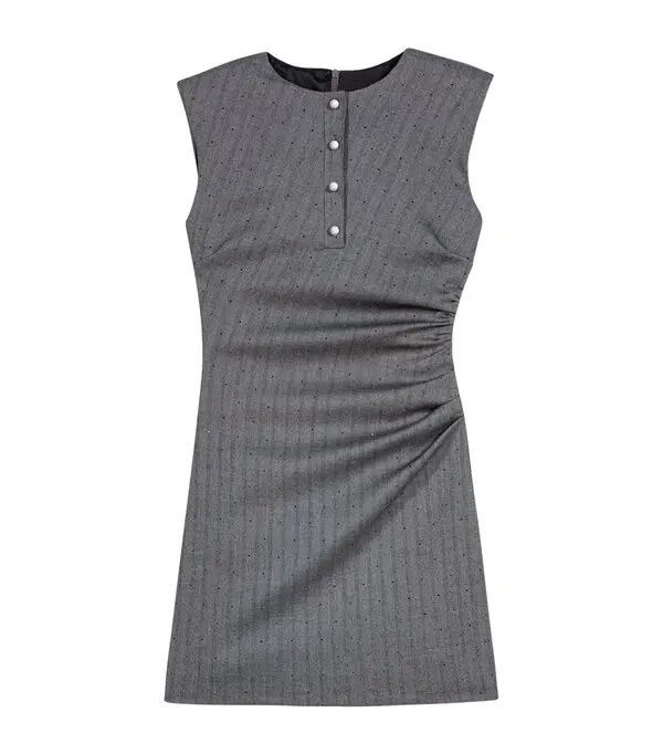 Maje Gathered Rhinestone Mini Dress - Black