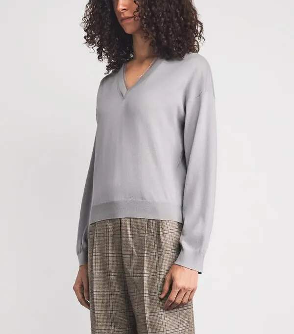 Fabiana Filippi Virgin Wool-cotton V-neck Embellished Sweater
