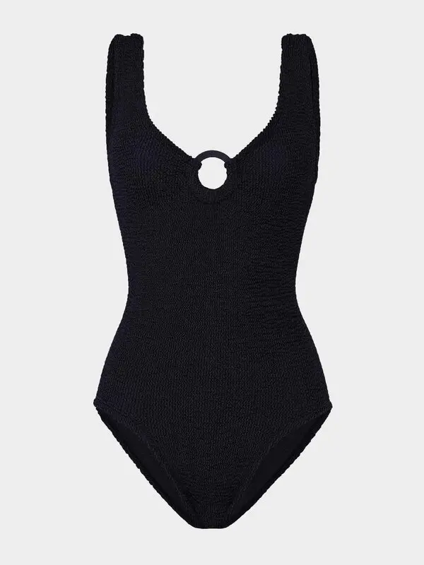 Hunza G Coverage Celine Swim | Tonal Hoops - Black