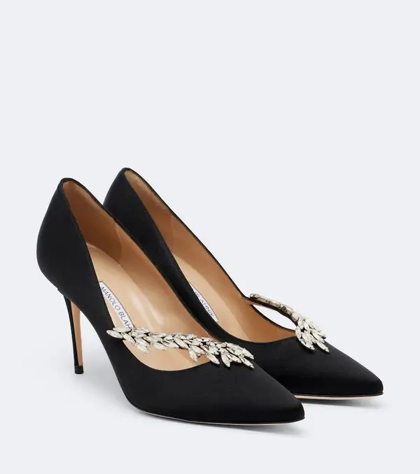 Manolo Blahnik Nadira Embellished Satin Pumps - Black