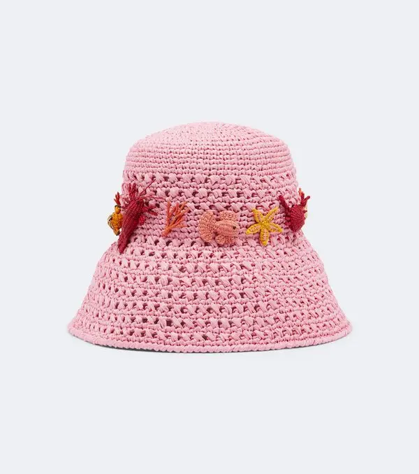 AQUAZZURA Embellished Crochet Bucket Hat - Pink
