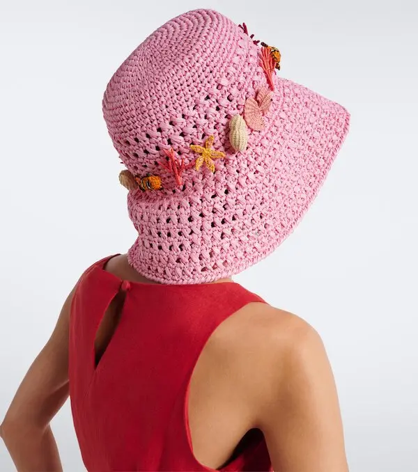 AQUAZZURA Embellished Crochet Bucket Hat