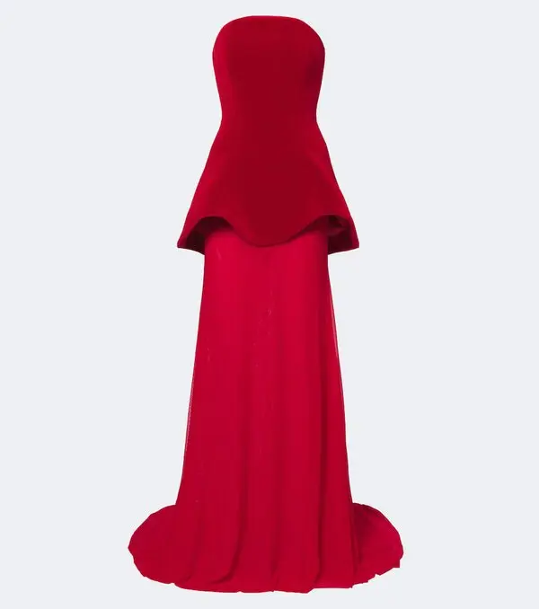 David Koma Peplum Strapless Gown - Red