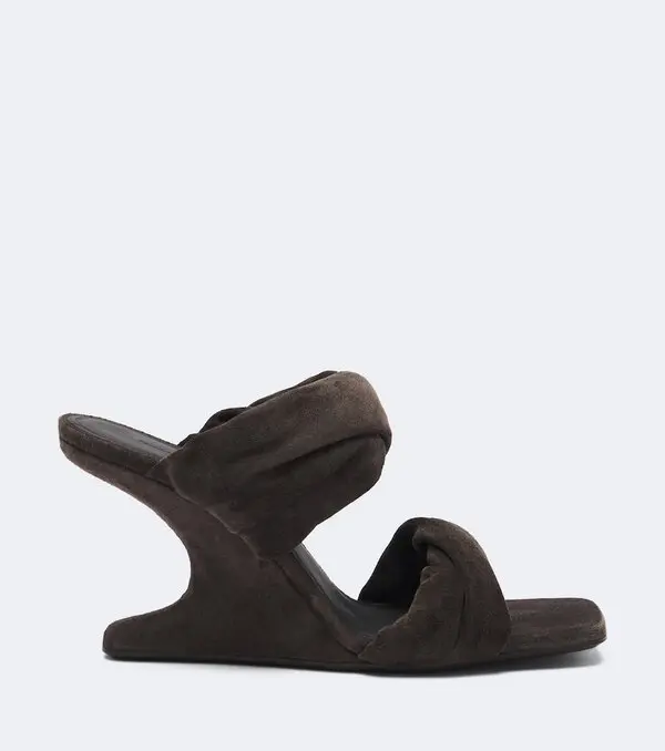 Rick Owens Twisted Cantilever Suede Wedge Mules