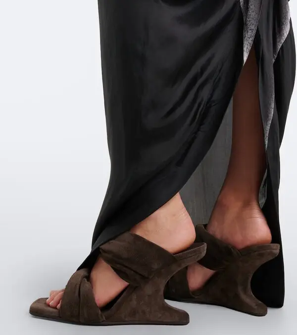 Rick Owens Twisted Cantilever Suede Wedge Mules