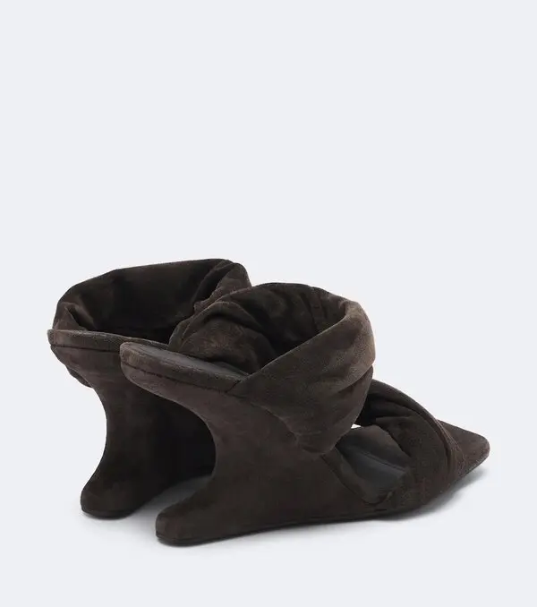 Rick Owens Twisted Suede Wedge Mules - Brown