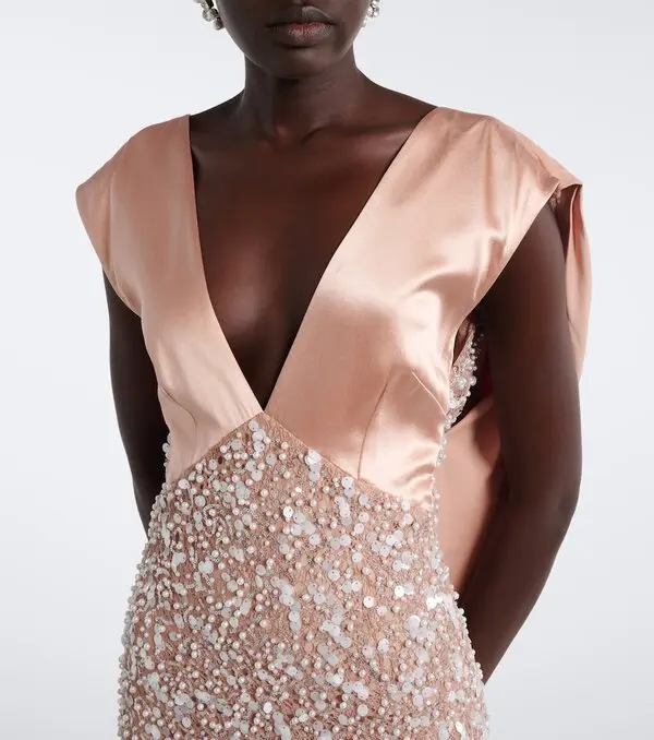LA FUORI Genevieve Sequined Draped Satin Gown