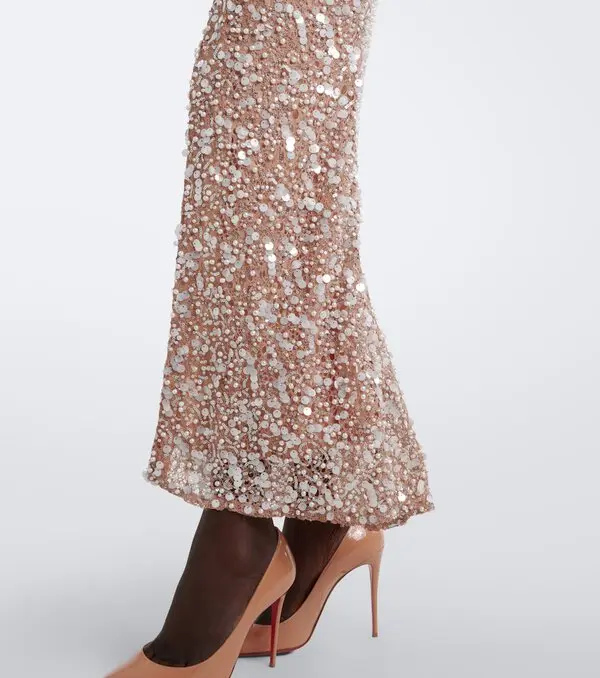 LA FUORI Genevieve Sequined Draped Satin Gown