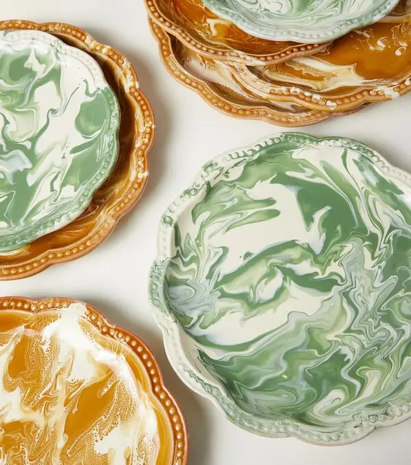 CABANA Marbled Set Of 2 Ceramic Dinner Plates