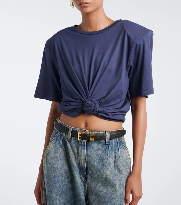 Magda Butrym Cropped Cotton-blend T-shirt With Detachable Shoulder Pads