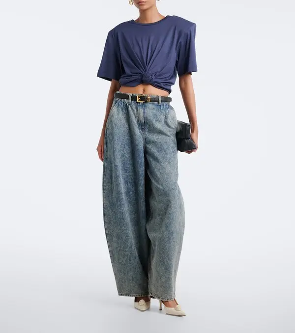 Magda Butrym Cropped Cotton-blend T-shirt With Detachable Shoulder Pads