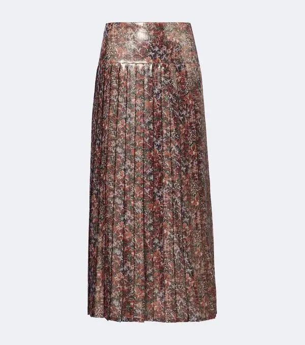 Valentino Garavani Floral Pleated Silk-blend Lame Midi Skirt - Multicoloured