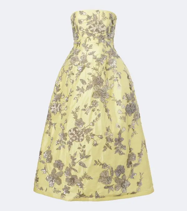 LA FUORI Aurelia Sequined Silk Bustier Dress - Yellow