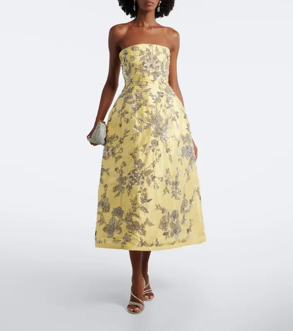 LA FUORI Aurelia Sequined Silk Bustier Dress