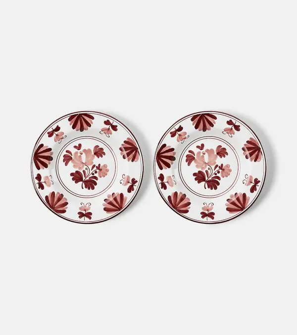 CABANA Blossom Set Of 2 Ceramic Soup Plates - Brown