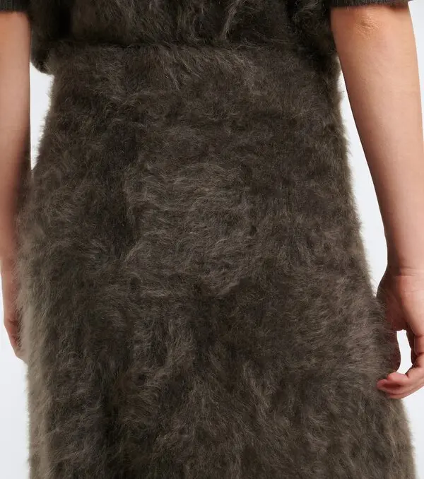 LISA YANG Asta Cashmere Midi Skirt In Dark Fern Brushed - Brown