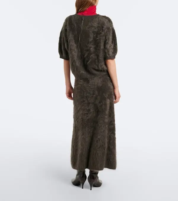 LISA YANG Asta Cashmere Midi Skirt In Dark Fern Brushed - Brown