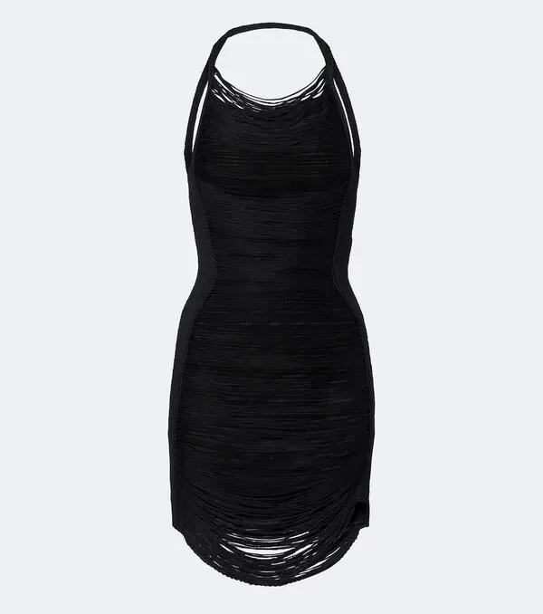 Attico Fringed Halterneck Minidress - Black