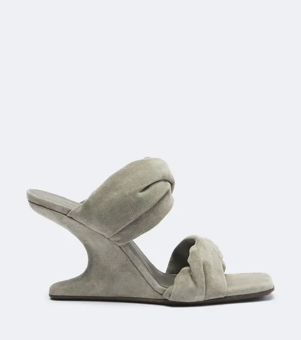 Rick Owens Twisted Cantilever Suede Wedge Mules - Grey