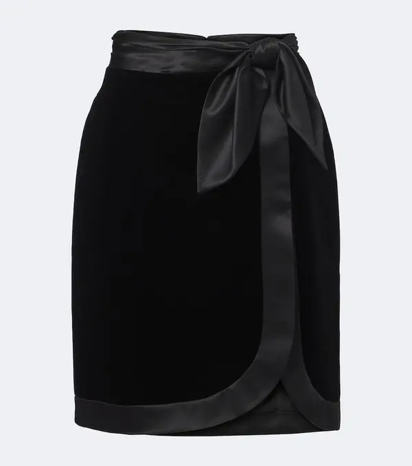 Saint Laurent Silk-trimmed Velvet Wrap Skirt - Black
