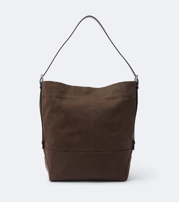 LEMAIRE Belted Leather-trimmed Canvas Tote Bag - Brown