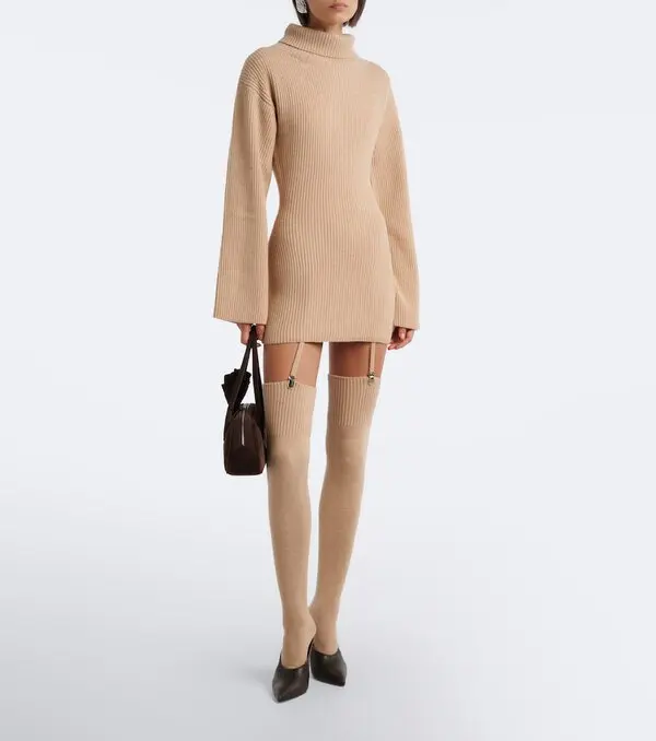 AYA MUSE Ribbed-knit Wool Dress And Tights Set