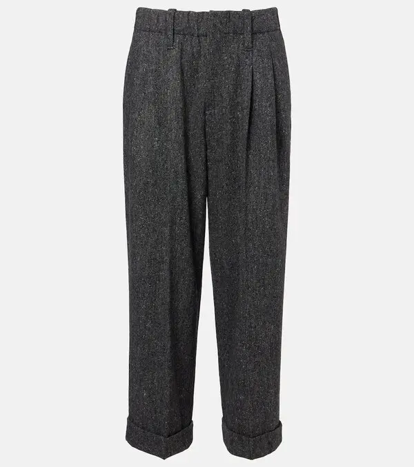 Brunello Cucinelli Pleated Wool-blend Tapered Pants - Grey