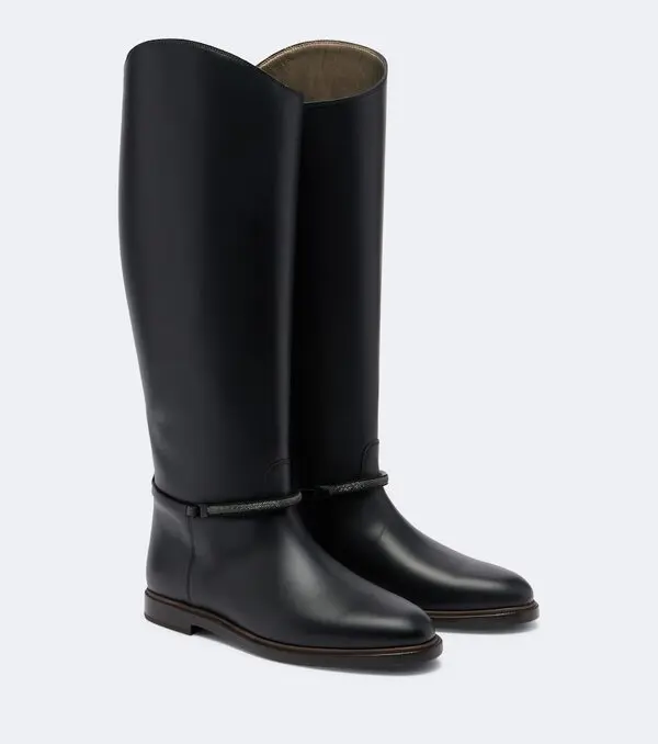 Brunello Cucinelli Monili Leather Knee-high Boots - Black