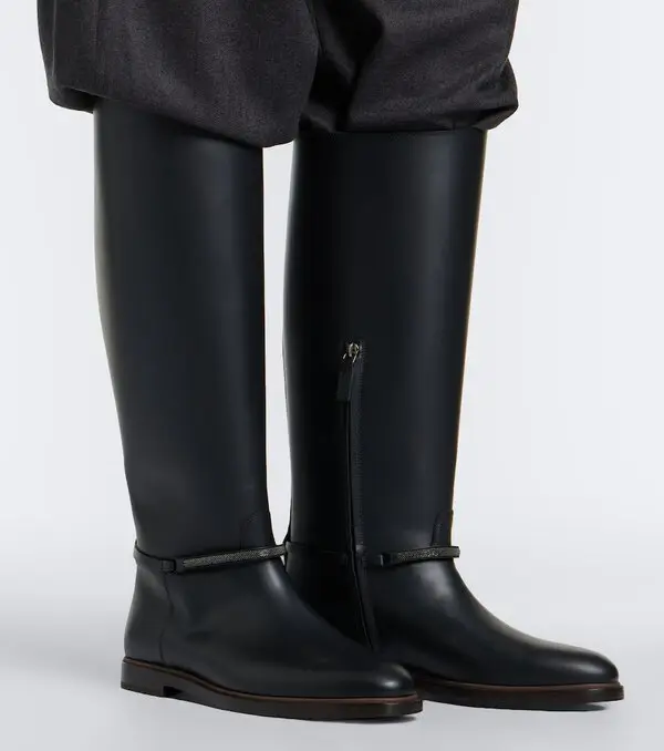 Brunello Cucinelli Monili Leather Knee-high Boots