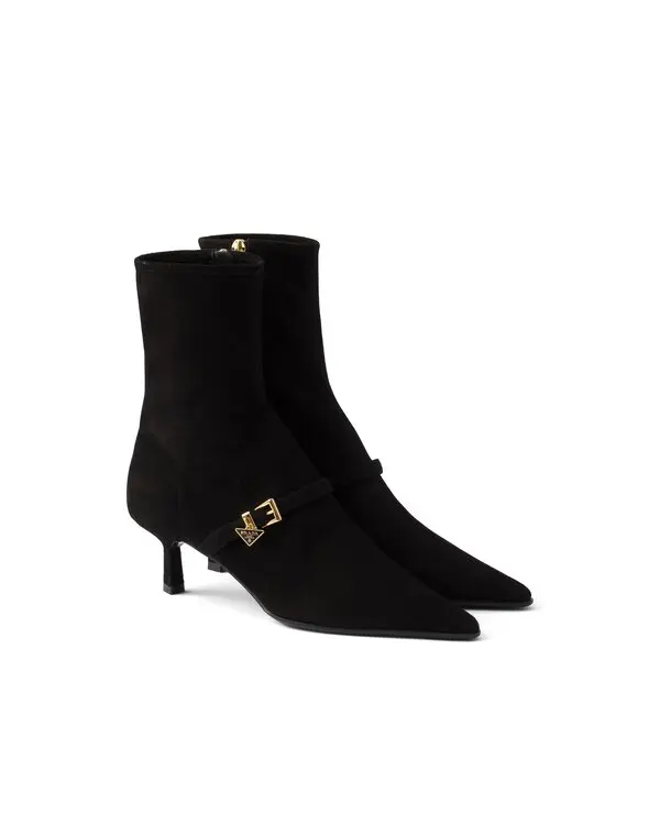 Prada Stretch Suede Booties - Black