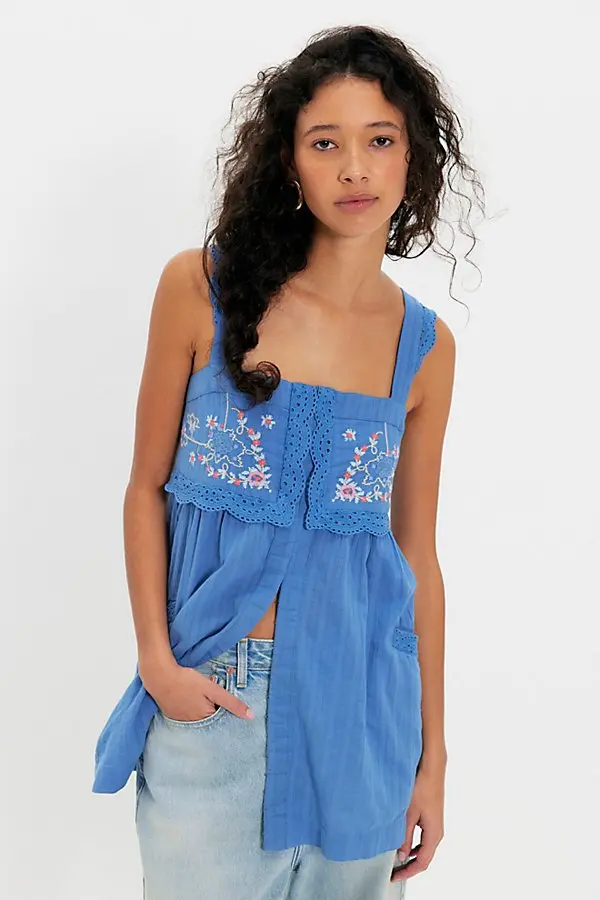 Free People Farrah Embroidered Tunic At - Cold River