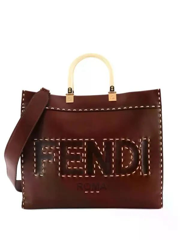 Fendi Sunshine Shopper Leather Medium Tote Bag - Brown